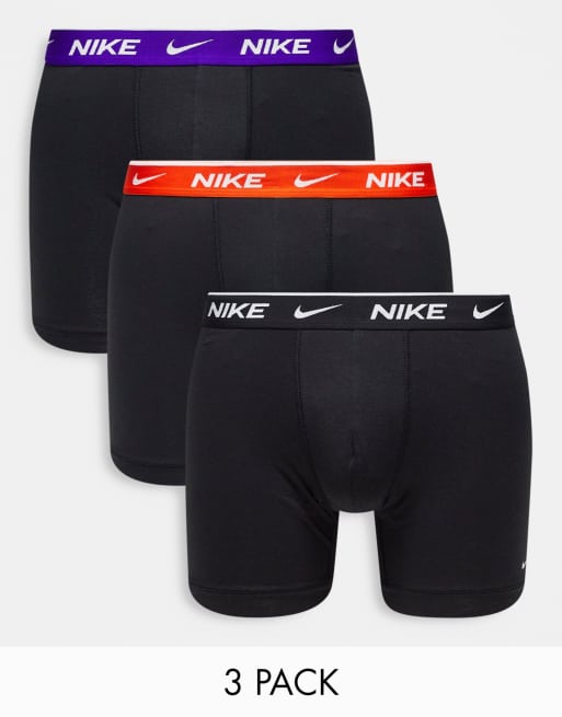 Nike Everyday Cotton Stretch boxer brief 3 pack in black with coloured ...