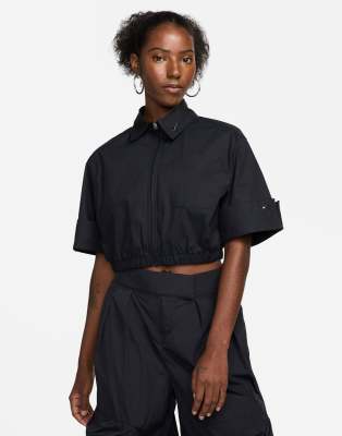 Nike MDC woven cropped collared shirt in black | ASOS