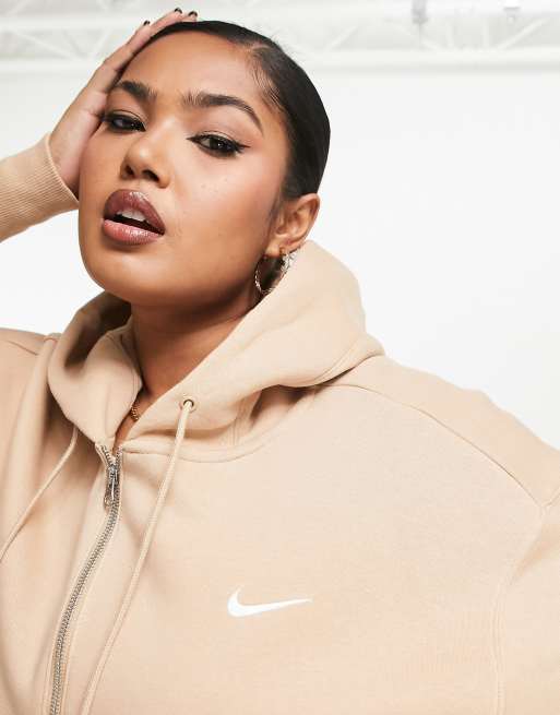 Nike Mini Swoosh Oversized Full Zip Hoodie In Hemp Brown ASOS | atelier ...