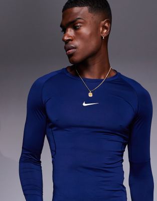 Nike Pro Training - Dri-FIT - Marineblå og tætsiddende overdel med ...