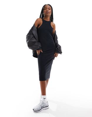 Nike ribbed halter neck midi dress in black | ASOS