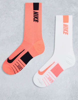 Nike Running Multiplier 2 Pack Crew Socks In Pink And White | ModeSens