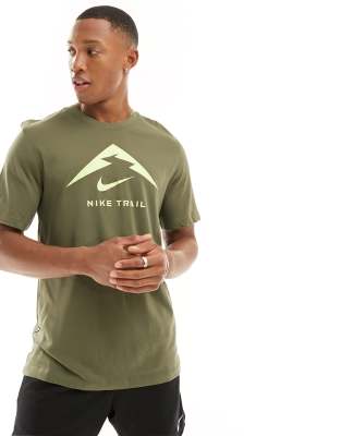 Nike Running Trail Dri-FIT logo t-shirt in khaki | ASOS