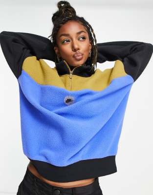 Nike Sports Utility fleece quarter zip jacket in blue and moss beige ...