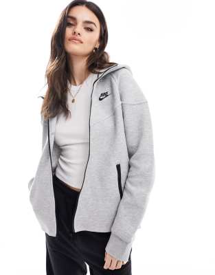 Nike – Tech Fleece – Szara melanżowa bluza z kapturem i zamkiem na ...