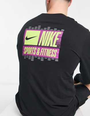 Nike Training long sleeve graphic sports backprint t-shirt in black | ASOS