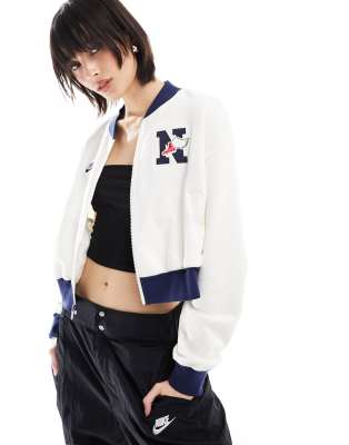 Nike Varsity patchwork bomber jacket in sail white | Smart Closet