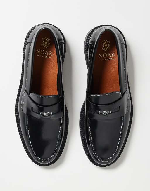 NOAK made in Portugal penny loafers in black leather with contrast ...