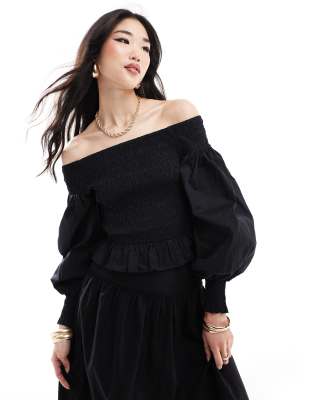 Nobody's Child Amanda off shoulder smock top in black (part of a set ...