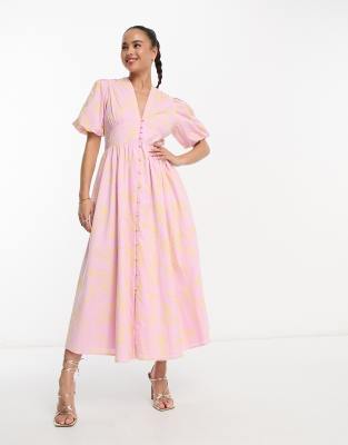 Nobody's Child Collective Starlight embroidered midi dress in pink | ASOS