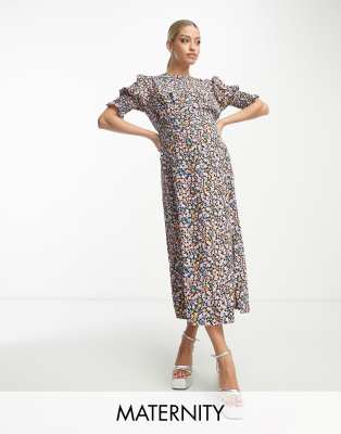 Nobody's Child Maternity Luna puff sleeve midi dress in ditsy floral | ASOS