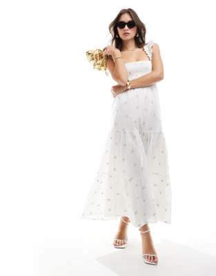 Nobody's Child Maya embroidered midaxi dress in white | ASOS