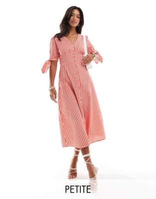 Nobody's Child Petite – Alexis – Midikleid mit Vichy-Karos in Rot | ASOS