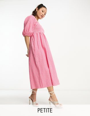 Nobody's Child Petite Kylie midi dress in pink and red gingham | ASOS