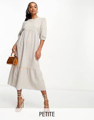 Nobody's Child Petite Rachel smock midi dress in blue and yellow plaid ...