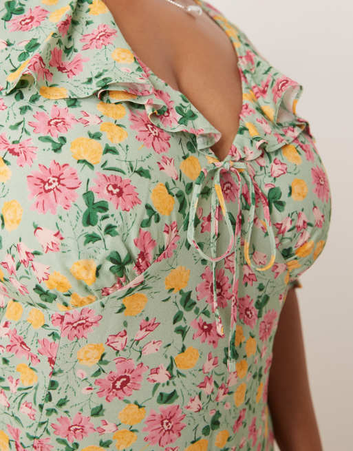Nobody's Child Plus Caitlin puff sleeve ruffle midi dress in vintage ...