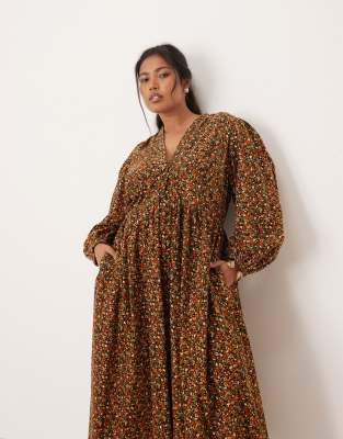 Nobody's Child Plus Starlight cord midi dress in red ditsy floral | ASOS