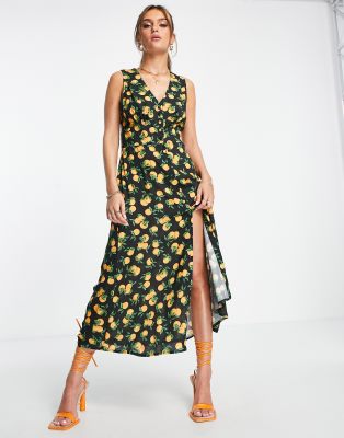 Nobody's Child Sandra orange print slip dress in black | ASOS