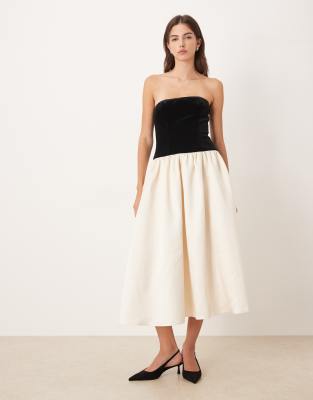 Nobody's Child Sienna dropped waist contrast midi dress in black and ...