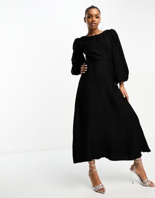 Nobody's Child - Zola - Robe mi-longue à manches ballon - Noir | ASOS