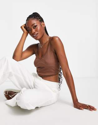 Noist May sleeveless lace rib cami top in pinecone green | ASOS