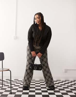Noisy May Curve flare pants in black check | ASOS