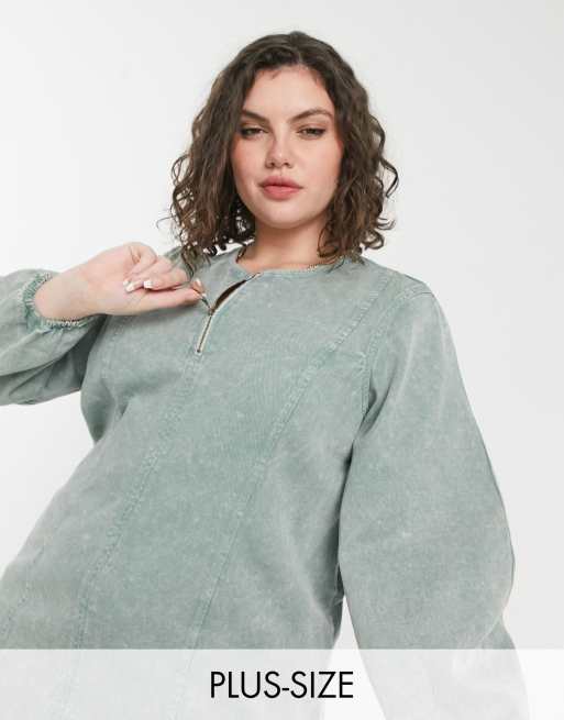 Noisy May Curve Robe Courte En Jean Zippée Sur Le Devant Gris
