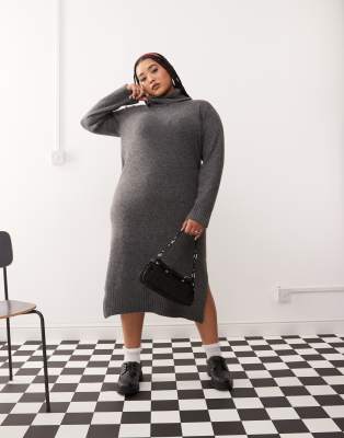Noisy May Curve - Robe pull mi-longue en maille à col montant - Gris | ASOS