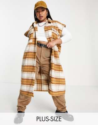 Noisy May Curve sleeveless shacket in cream & brown check | ASOS