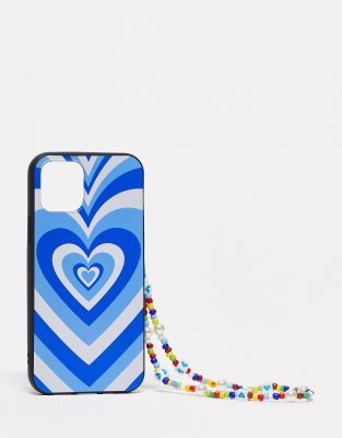 Noisy May iPhone 12 phone case with phone charm in blue heart print | ASOS