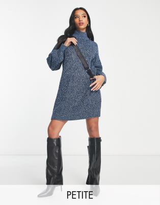 Noisy May Petite - Robe courte en maille à col roulé - Bleu chiné | ASOS
