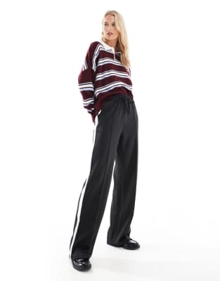 Noisy May Tall wide leg trackies with side stripe in black | ASOS