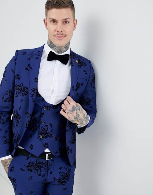 Noose & Monkey Super Skinny Suit In Blue Flocking | ASOS