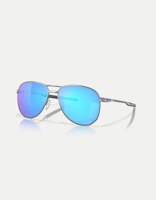 Oakley contrail oval sunglasses in silver with blue mirrored lens in ...