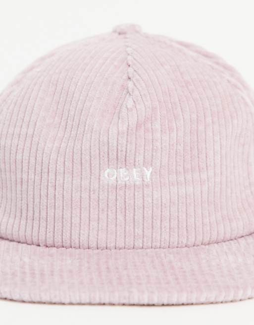 Obey bold logo cord strapback cap in pink | ASOS