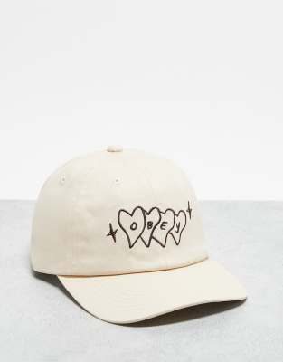 Obey branded heart cap in off white | ASOS