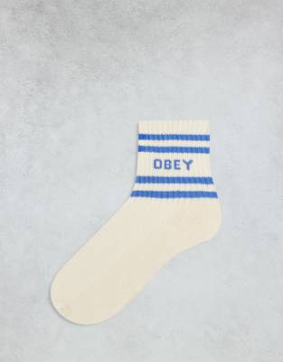 Obey - Chaussettes rayées à logo - Crème/bleu | ASOS
