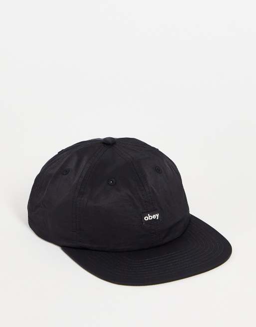 Obey logo 6 panel strapback cap in black | ASOS