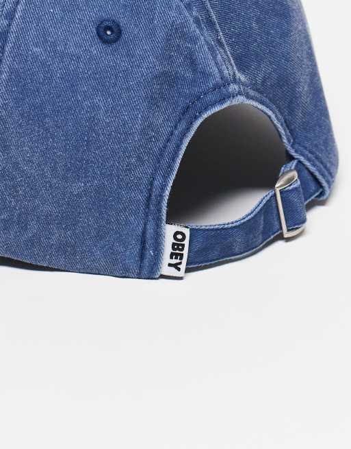 Obey pigment bold six panel baseball cap in washed blue | ASOS