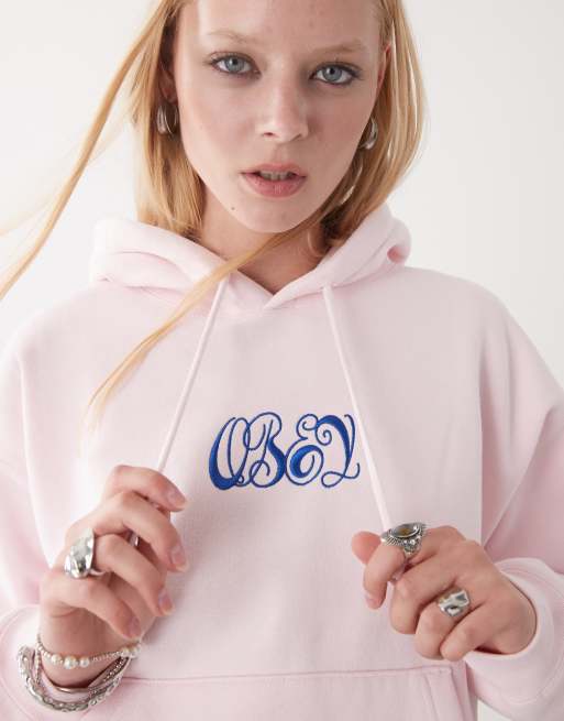 Obey ribbon logo hoodie in pink | ASOS