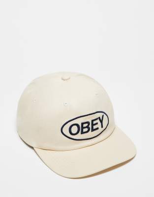 Obey – Strapback-Cap in Wollweiß mit 6-Bahnen-Design und ovalem „Obey ...