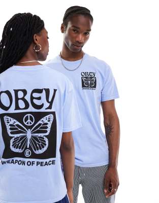 Obey unisex weapon of peace graphic t-shirt in blue | ASOS