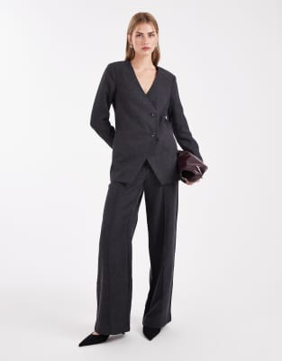 Object asymmetric detail tailored blazer and wide leg trouser set in ...