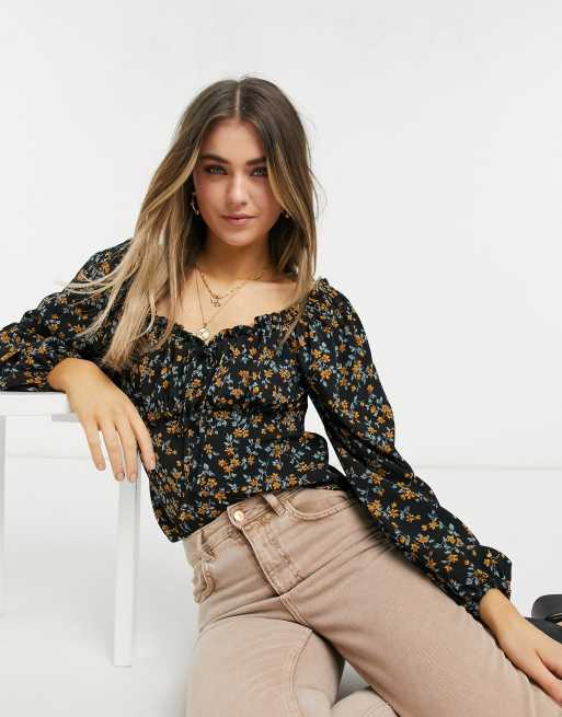 Object – Bluse mit gerafftem Detail und Blumenmuster | ASOS
