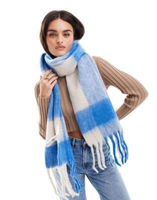 Object chunky tassel scarf in blue check | ASOS