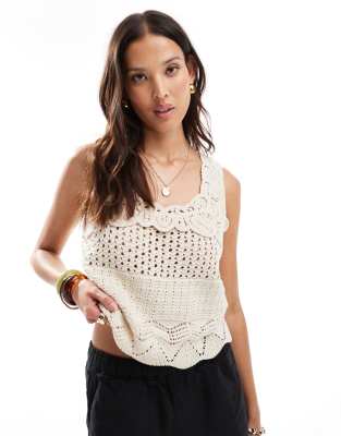 Object crochet knitted cami top in cream | ASOS