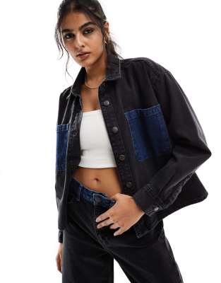 Object denim overshirt co-ord with contrast pockets in washed black | ASOS