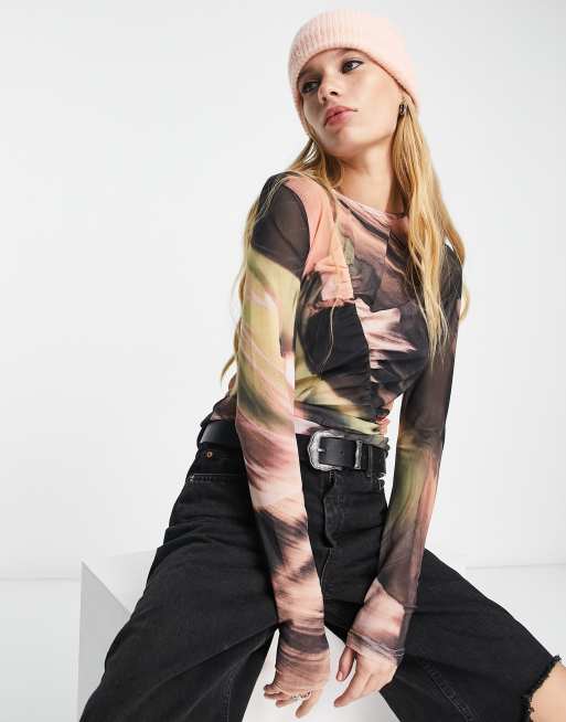 Object Flerfärgad Mönstrad Topp Med Långa ärmar I Mesh Asos