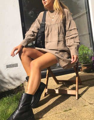 Object high neck smock dress in beige | ASOS