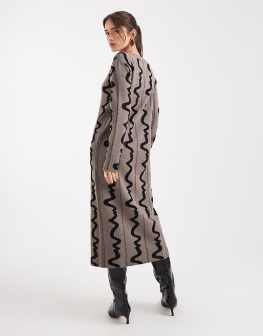 Object knit midi dress in chocolate abstract print | ASOS